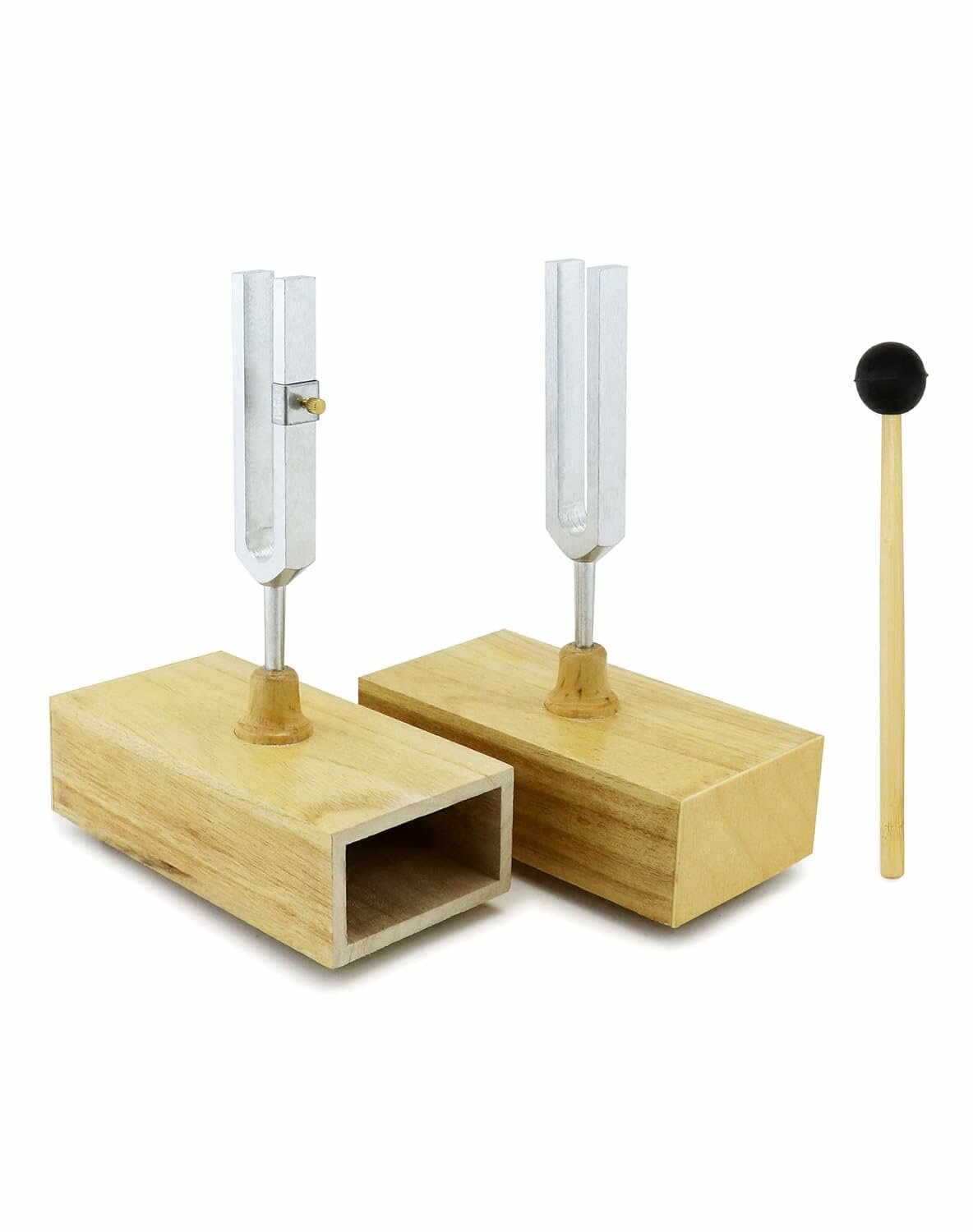 QWORK Камертон 440 Гц, стальной набор для настройки звука с силиконовым молотком и деревянной коробкой звуковой терапии, йоги, медитации и релаксации, исцеления чакр, 2 штуки