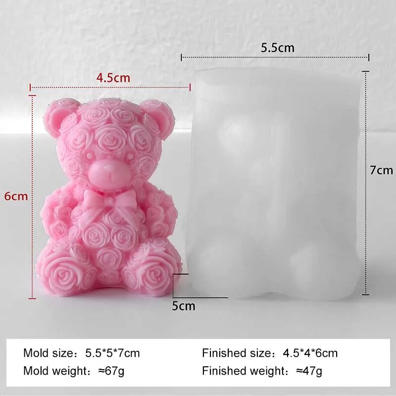 Форма для свечей Медведь с розами, Silicone, J-5435-1