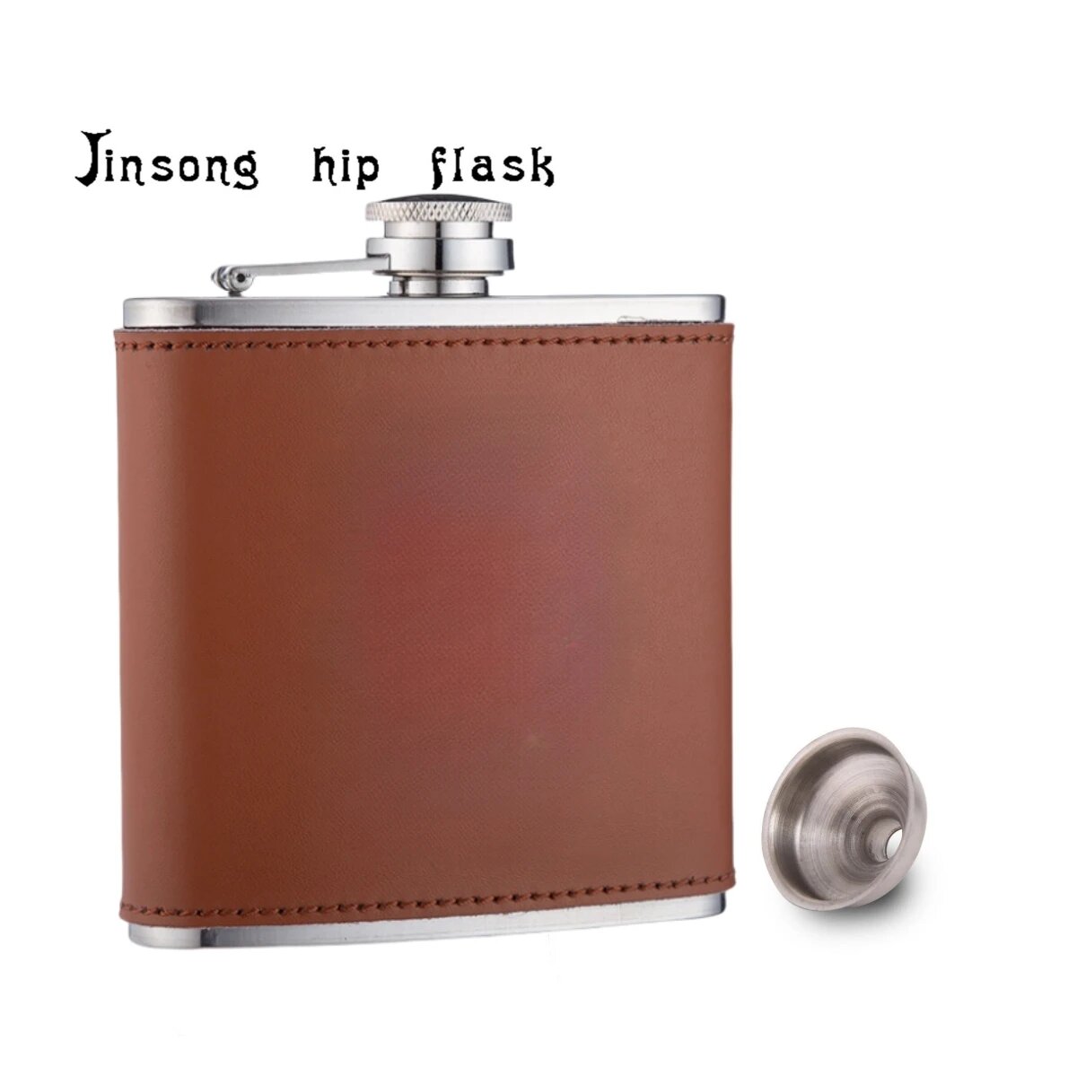 Фляга Jinsong из нержавеющей стали, коричневая, кожаная LIGHT BROWN