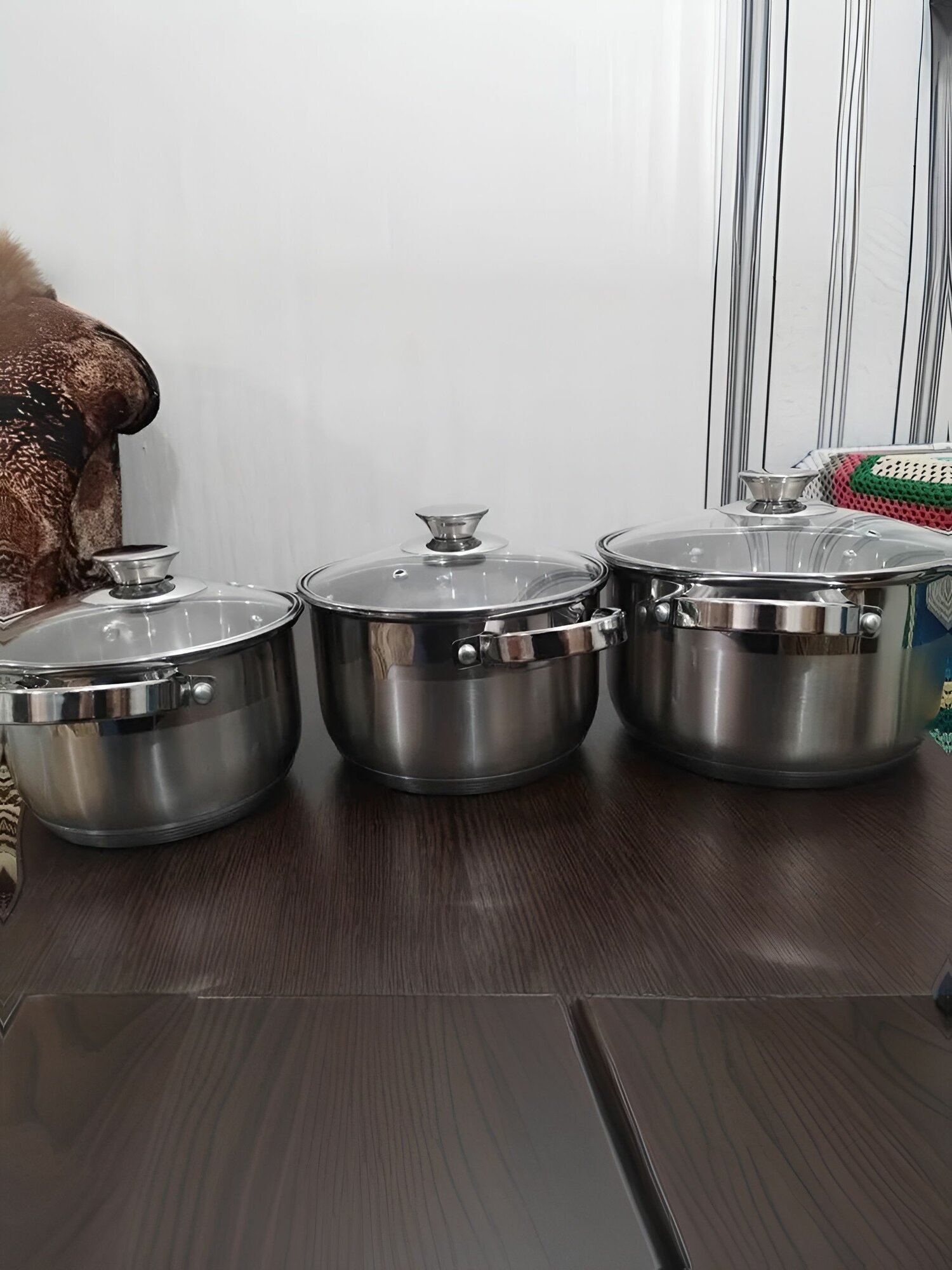 Набор Кастрюль С Крышкой И Толстым Дном Для Кухни и Готовки. Маленьких, Больших Из Нержавеющей Стали Для Газовых, Электрических, Индукционных Плит. 3 Кастрюли, 3шт