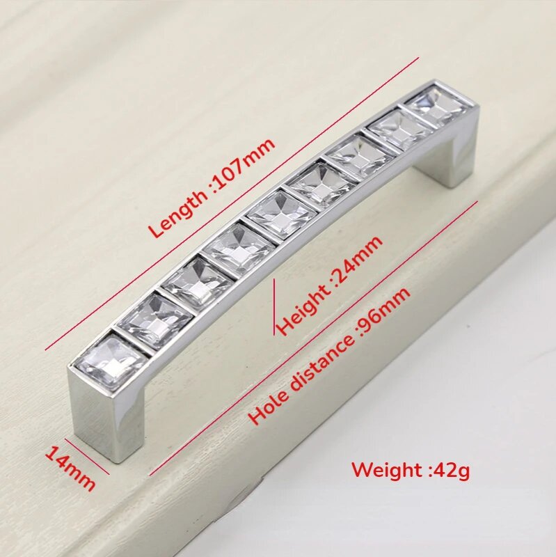 Хрустальные ручки для шкафов, серебристые хрустальные ручки-кнопки для ящиков, фурнитура Silver-96mm