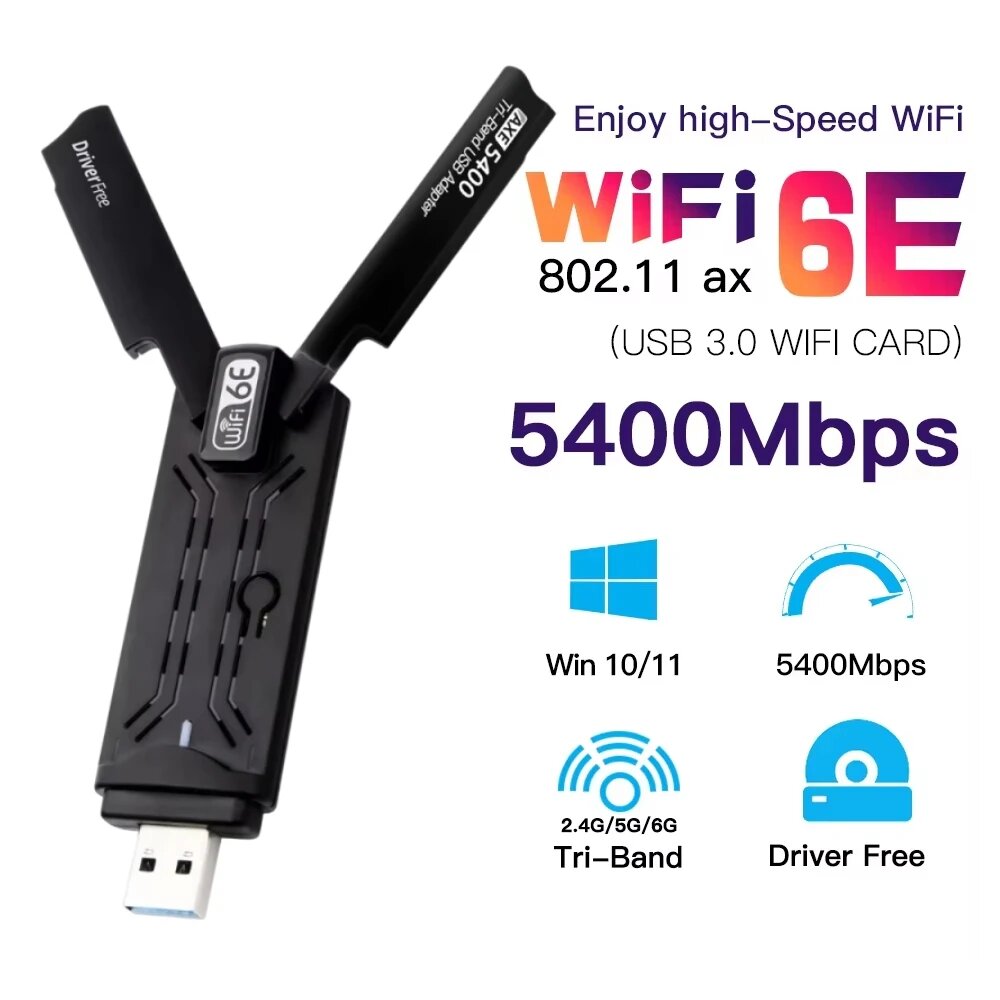 Wi-Fi 6E USB адаптер kebidumei AX5400 5400Mbps