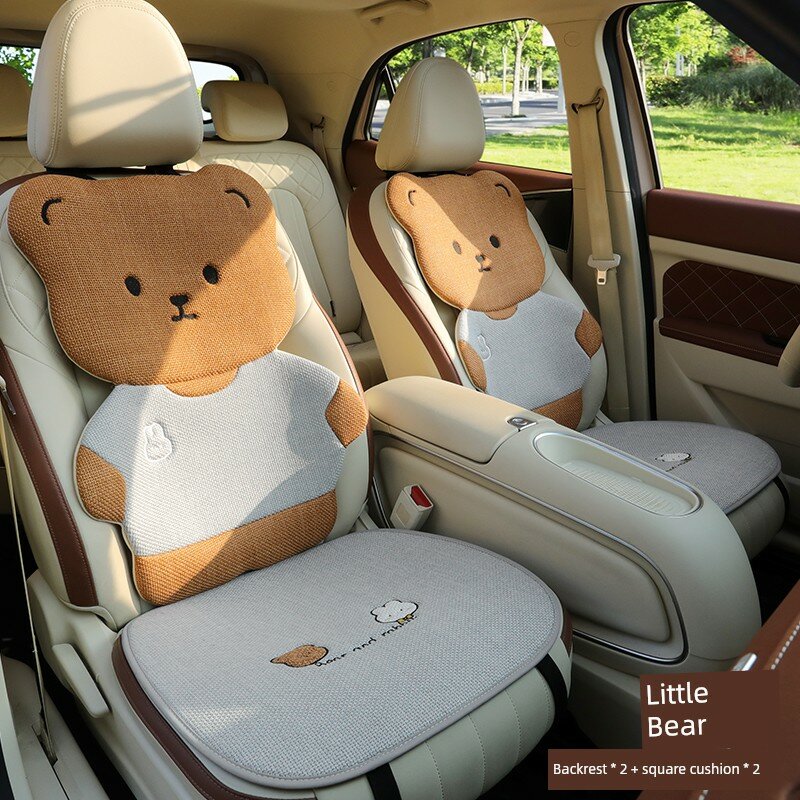 Чехлы для передних сидений BYD Seagull, комплект из 2 шт, изображение медведя, дышащая хлопково-льняная ткань