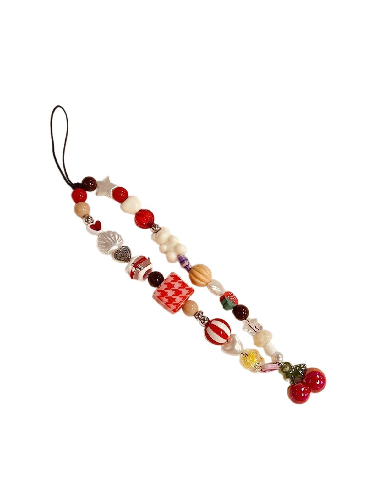 Брелок с вишневым сердечком ручной работы, подвески для сумок, вышитый бисером Брелок для телефона