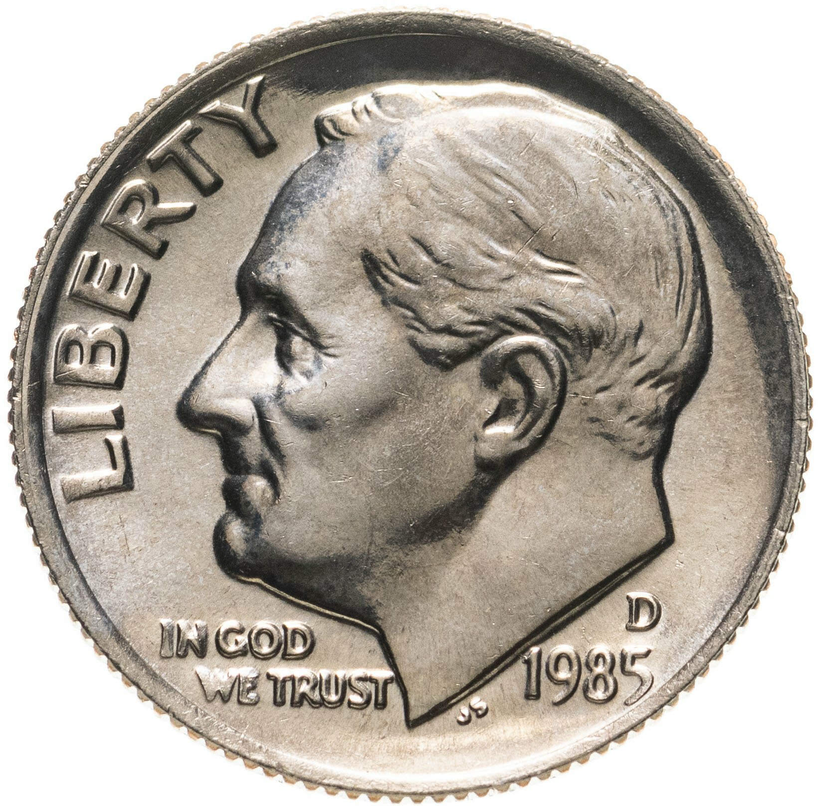 США 10 центов дайм, one dime 1985 D "Roosevelt Dime" наборная, Медь, в сохранности UNC