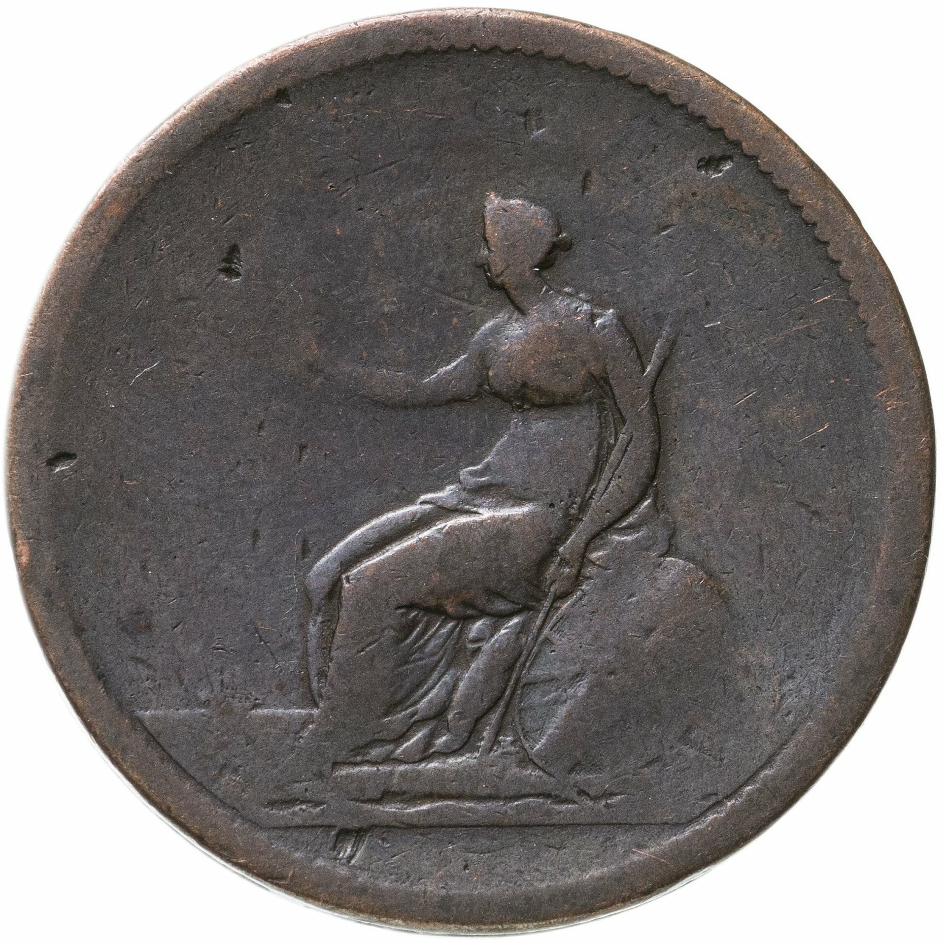 Великобритания 1 пенни 1807 Король Георг III, Медь, в сохранности VG-F
