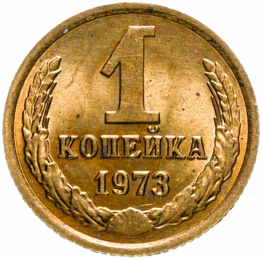 1 копейка 1973 штемпельный блеск, Латунь, в сохранности UNC
