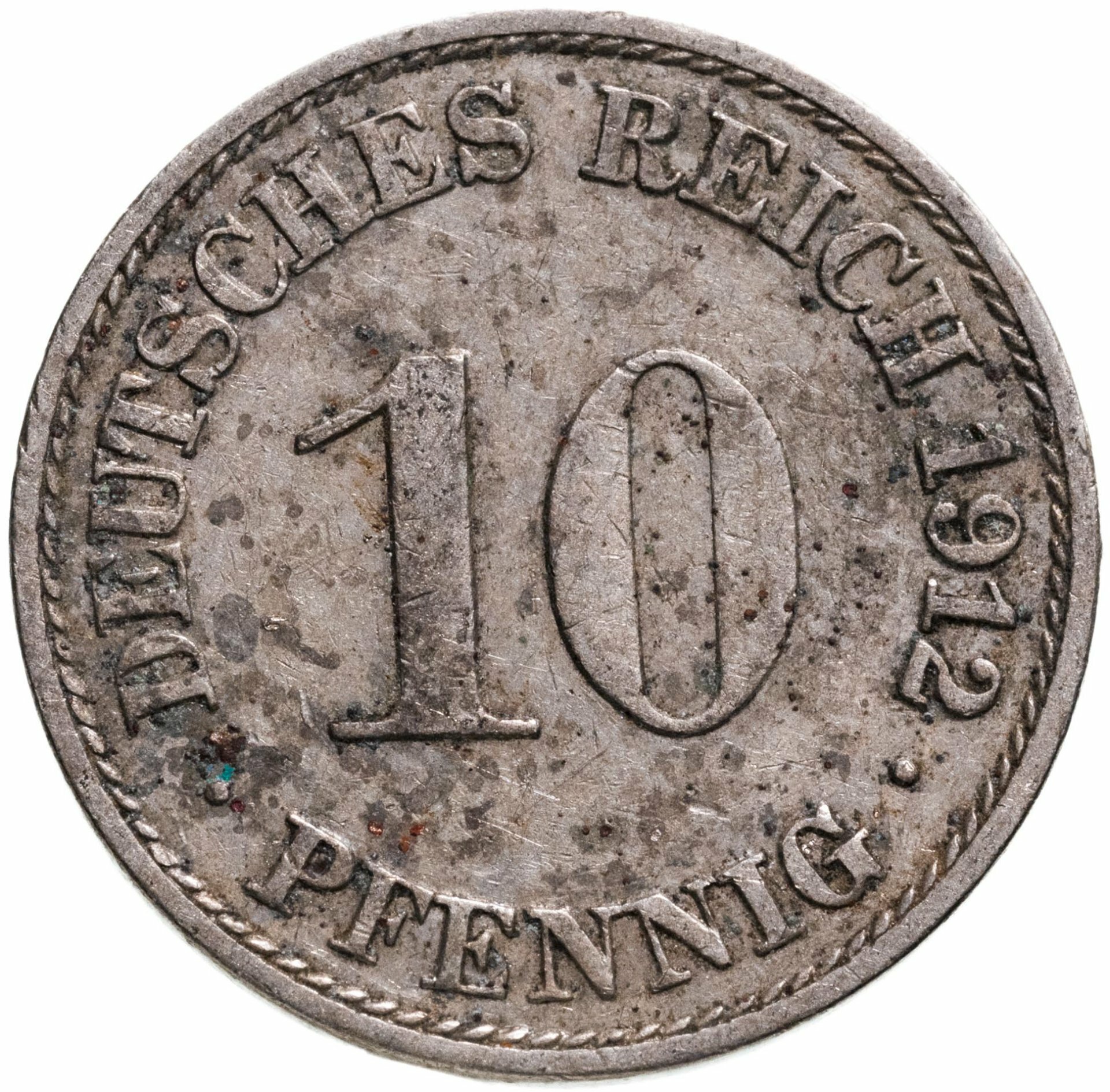 Германия 10 пфеннигов 1912 знак монетного двора: "A" - Берлин, Никель, в сохранности VF-XF