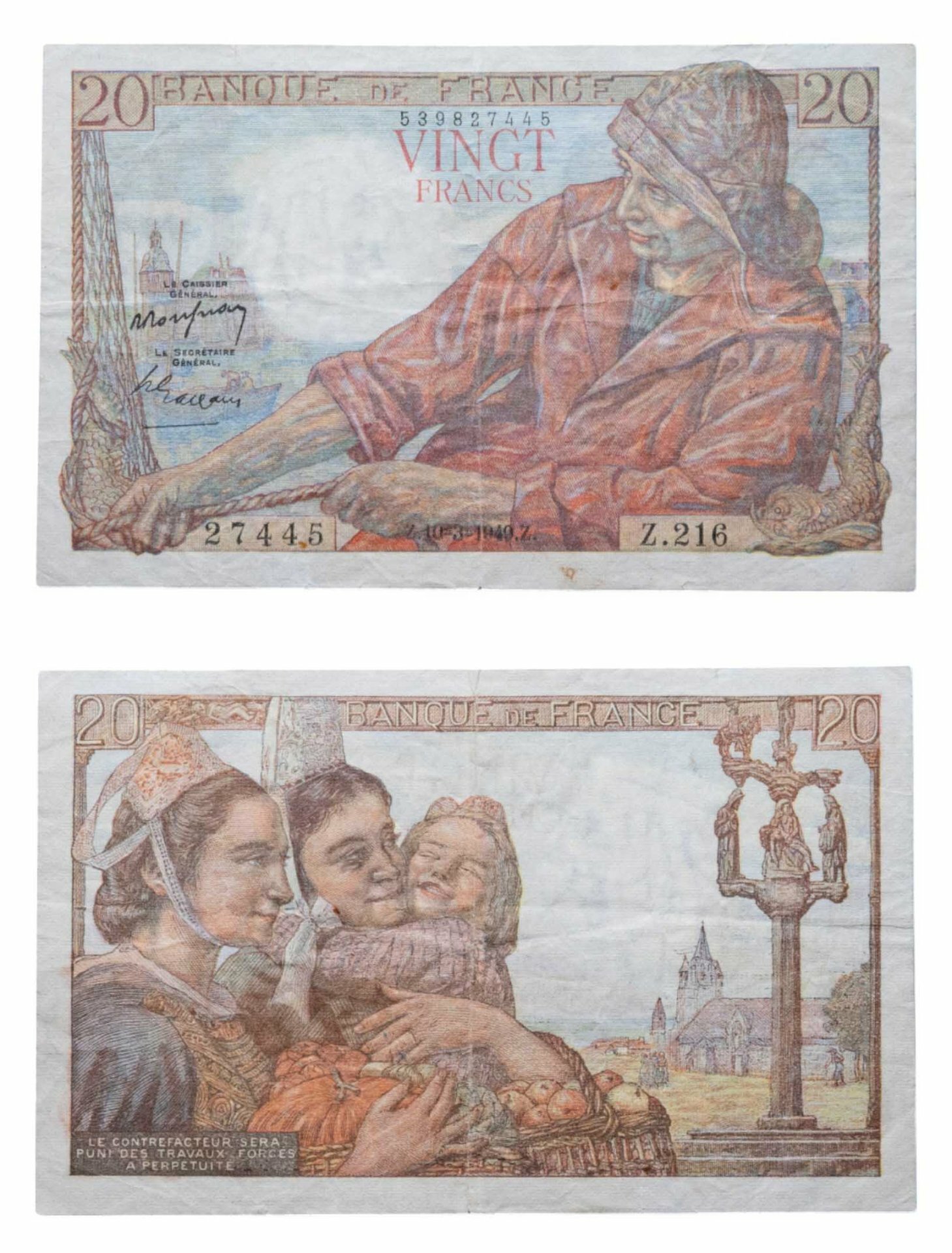 Франция 20 франков 1949 Pécheur, Рыбак