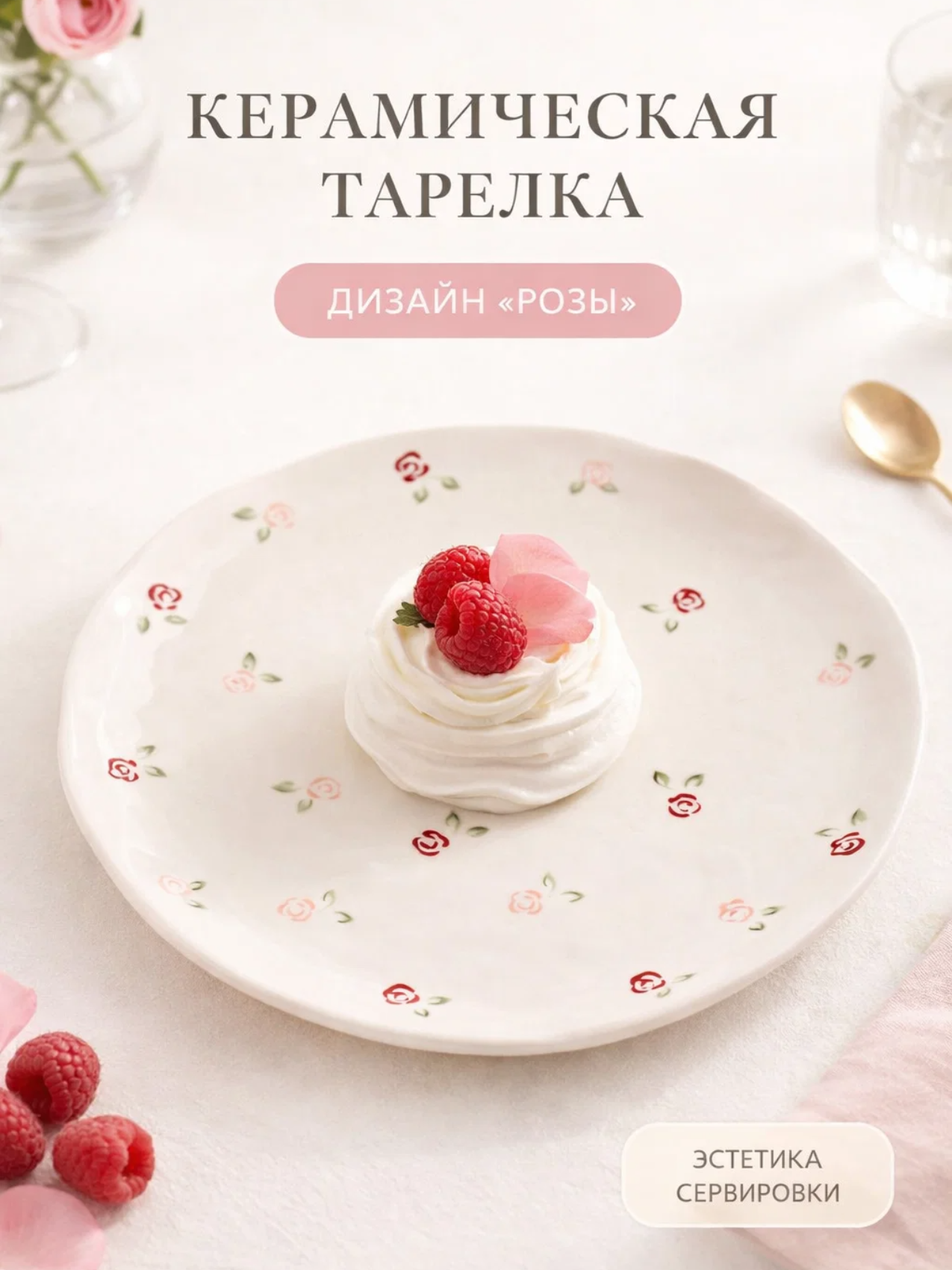 Тарелка десертная «Уютный дом. Розы», диаметр 20 см, керамика, цвет белая