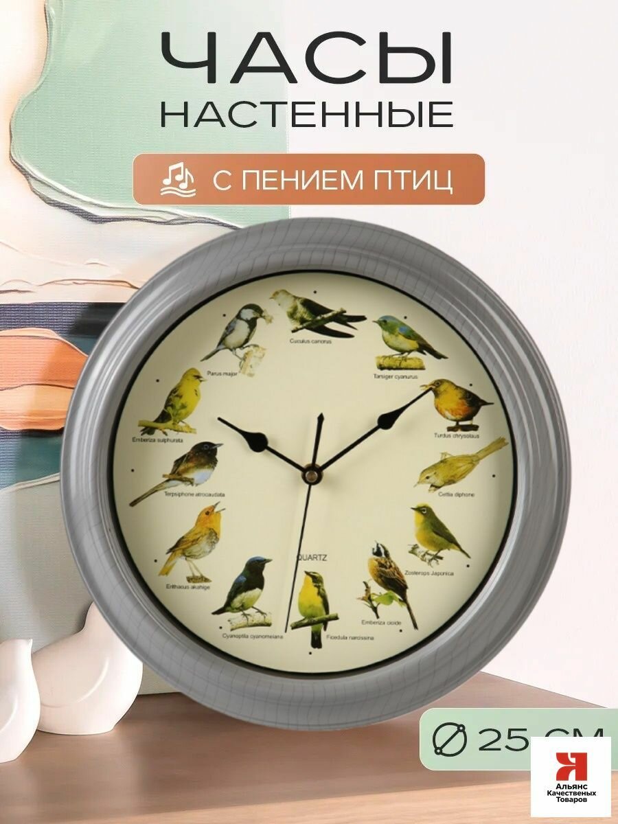 Настенные часы "часы настенные с пением птиц", 25 см х 25 см