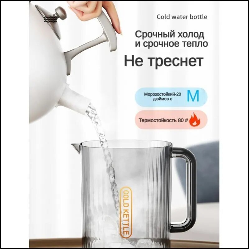 Кувшин COCOHOME, 2.2 л, ABS пластик, зеленый, для воды/сока, с крышкой, высокая емкость, пищевой пластик — фото 1