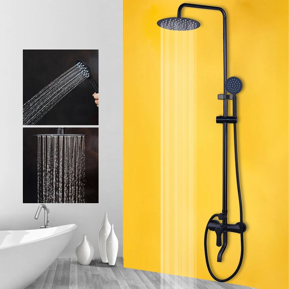 Система душа Torayvino Matte Black Bathroom Shower Faucet Set со встроенной полкой для хранения, настенная дождевальная душа и смесительный кран для ванны