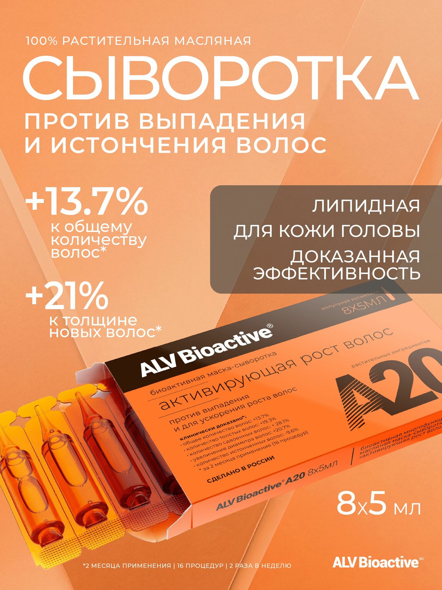 Ампульная маска-сыворотка для волос против выпадения А20 "Активирующая рост волос"