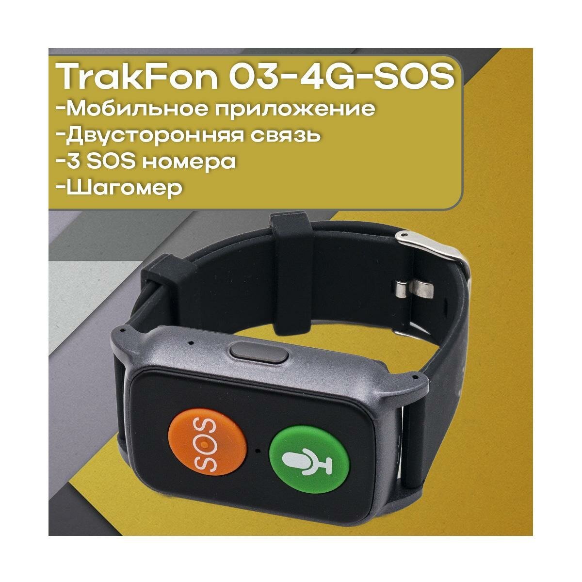 Тревожная кнопка - GPS трекер на руку ТрекФон-4G 03-SOS (A10128PG) для больных деменцией и пожилых, СИМ карта для отслеживания маршрута, экстренной