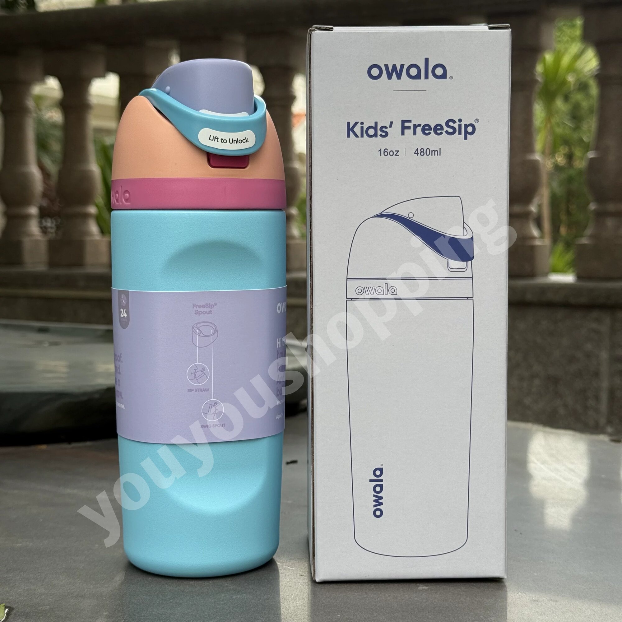Owala Freesip Kids Нержавеющая стальная термос-чашка с соломкой, 16 унций, цветущий узор для детей