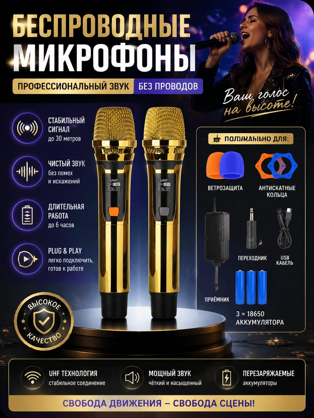 Беспроводные заряжаемые микрофоны в прямом эфире / для совещаний в офисе / для домашнего кинотеатра Комплекты микрофонов для пения (2 шт.)