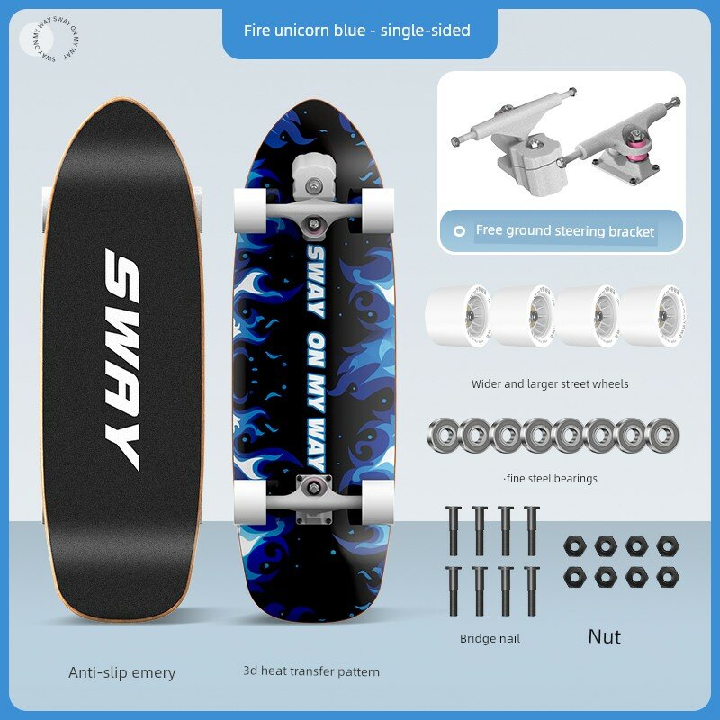 S5 Spring Bridge Landboard для девочек, детский скейтборд для начинающих, односторонний синий цилин дизайн, пожизненная