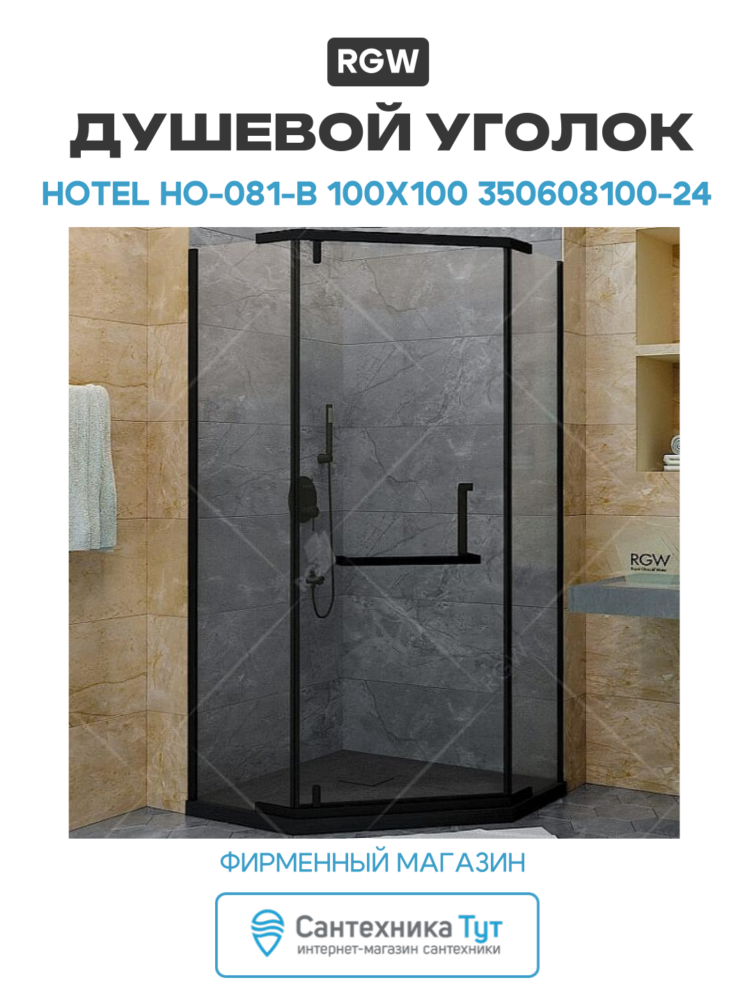 Душевой уголок RGW Hotel HO-081-B 100х100 350608100-24 профиль Черный стекло матовое-сатинат черный