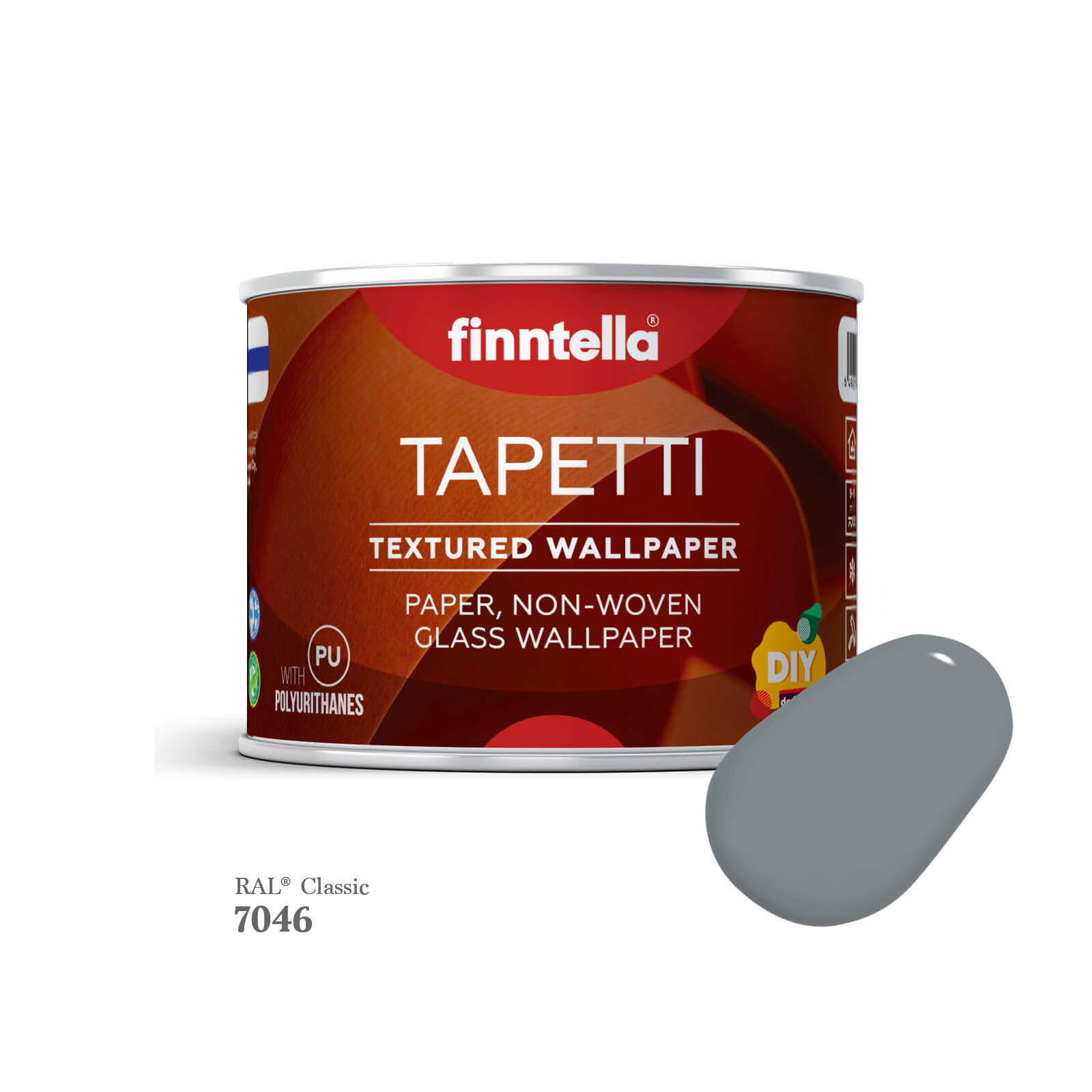 Шелковисто-матовая краска для обоев под окраску TAPETTI SILKKI Matta FINNTELLA, Цвет RAL 7046 Телегрей 2 (Telegrey 2), 0,45л