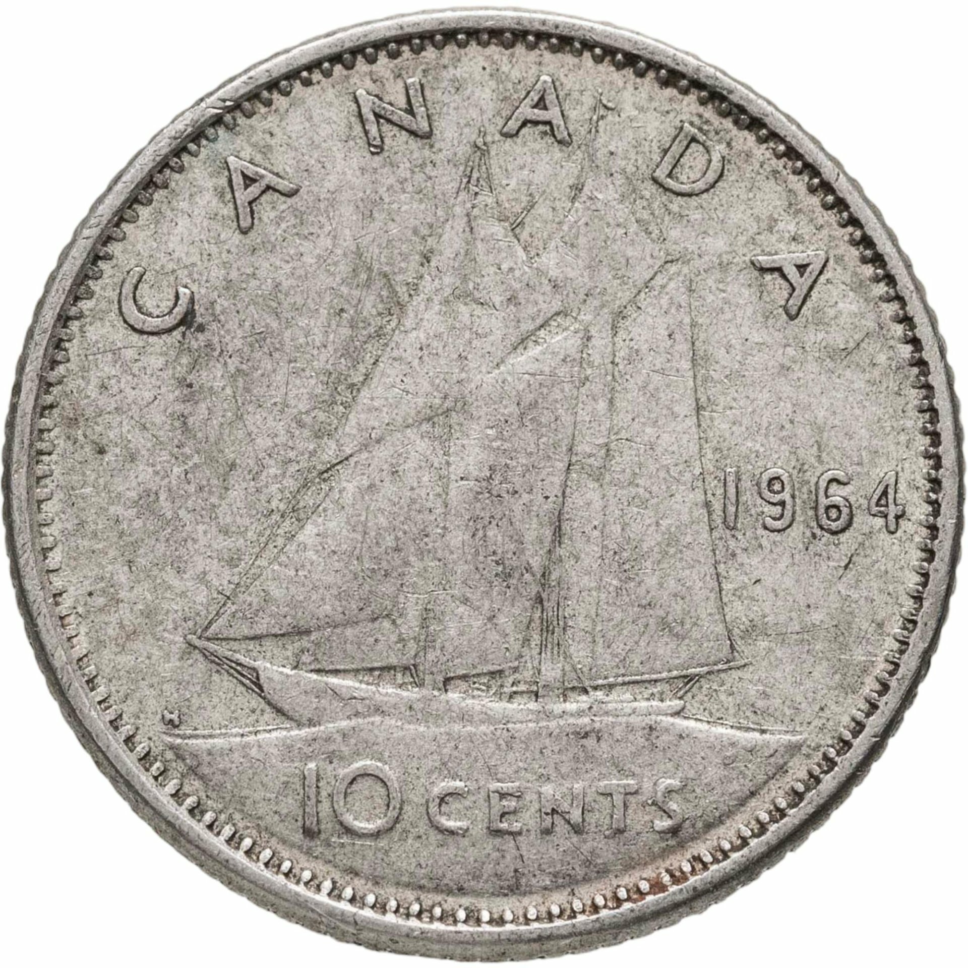 Канада 10 центов cents 1964, Серебро 800, в сохранности VF