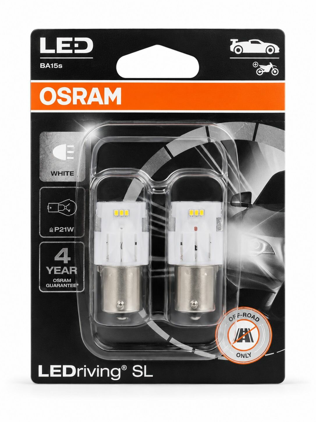 Лампа Светодиодная OSRAM P21W 1.4W 12V BA15S Белая, Комплект 2 штуки