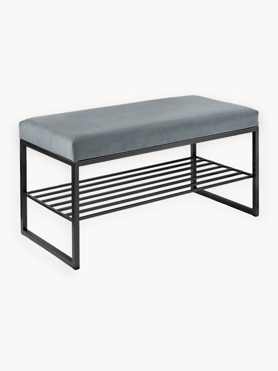 Банкетка в прихожую GREENWEEN RUBY MINI, черный каркас, сидение велюр цвет Light Blue, 850х400х450