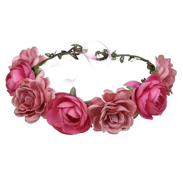 Розовый цветочный венок для волос, Color: Розовый, Metal color: 25