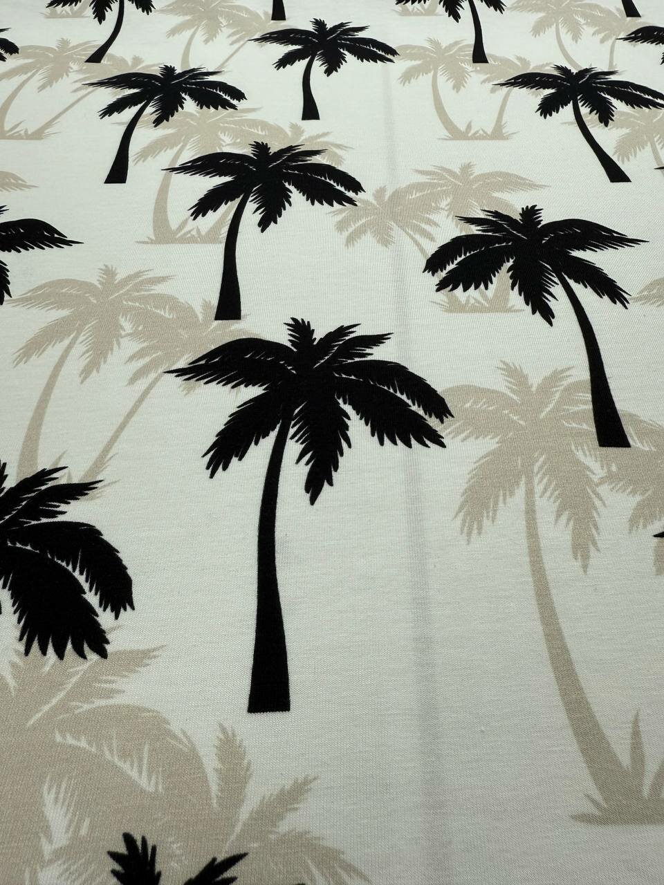 Ткань кулирка с диджитальным принтом Пальмы 140г/м2