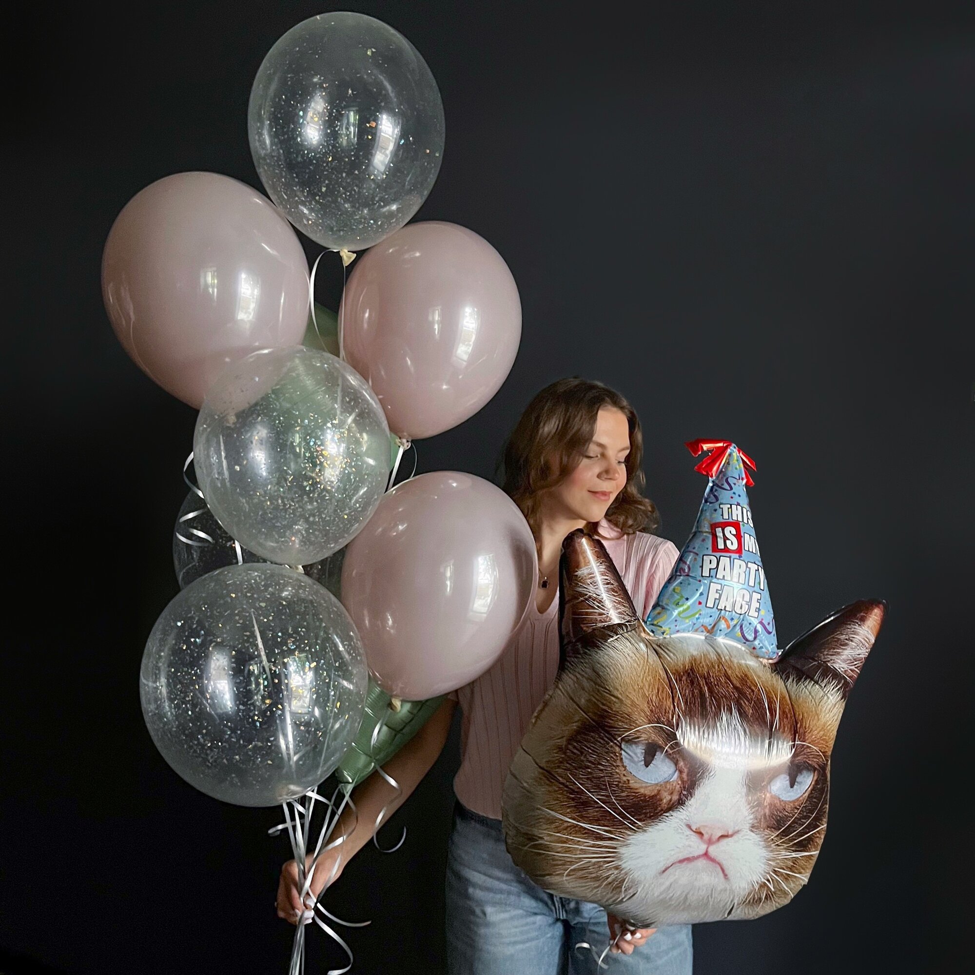 Набор шаров с гелием «Кот Ворчун» 1 кот и 9 шаров для праздника. Veresk 1016