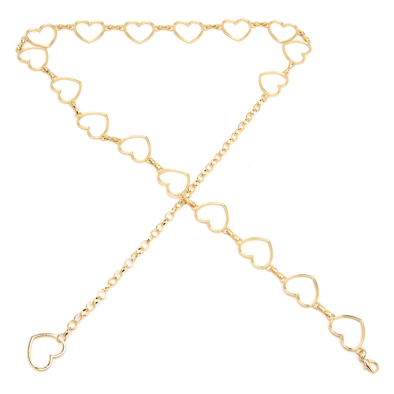 Пояс-цепочка из металла с блестящими стразами, Золотая любовь, без аллергии, универсальный золотой ремень-цепочка для шорт, костюмов, рубашек, платьев