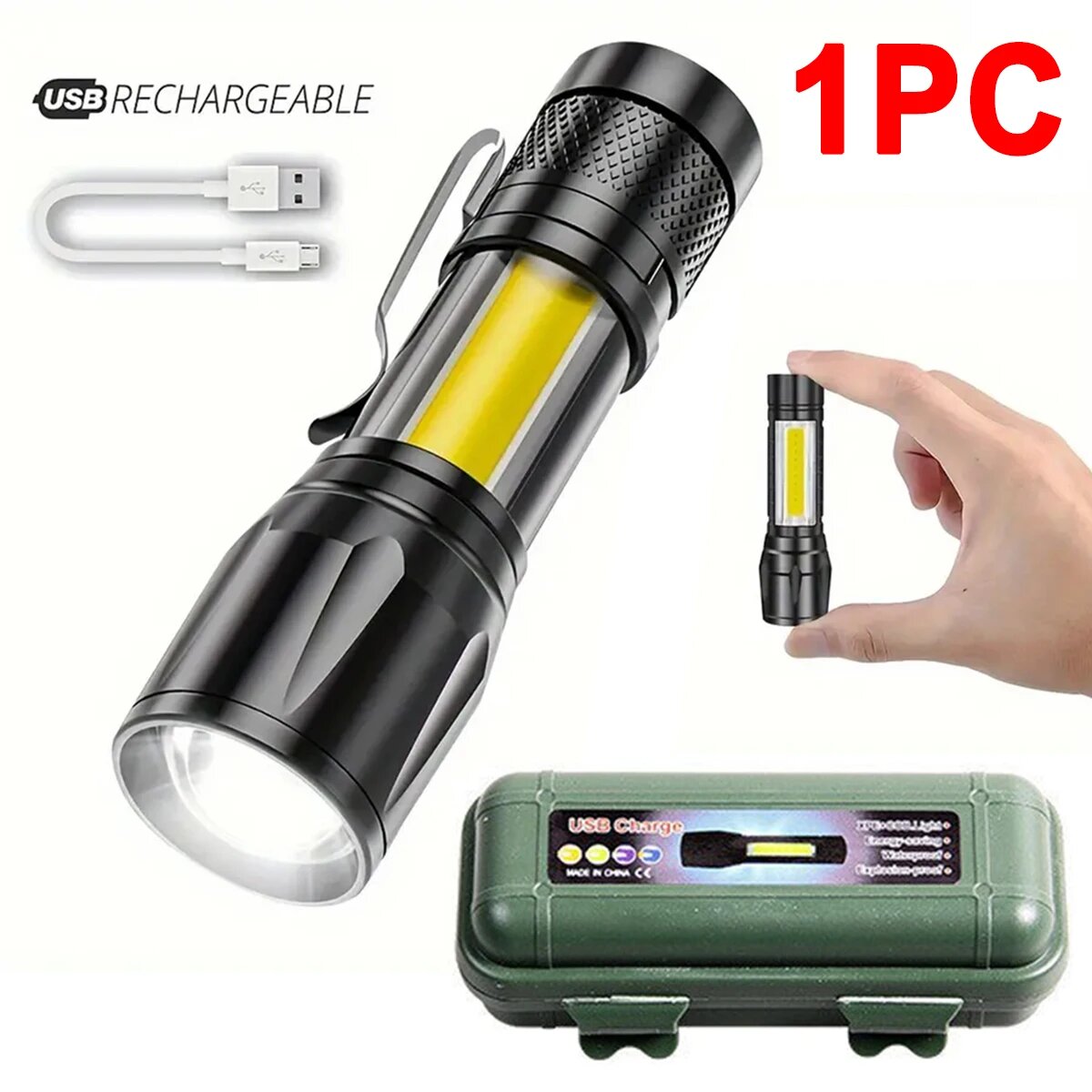 Фонарик USB перезаряжаемый, 1PC