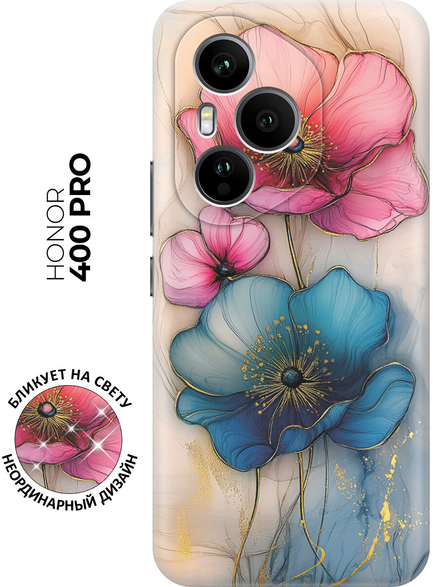 Силиконовый чехол на Honor 400 Pro с принтом "Голубые и розовые ирисы"