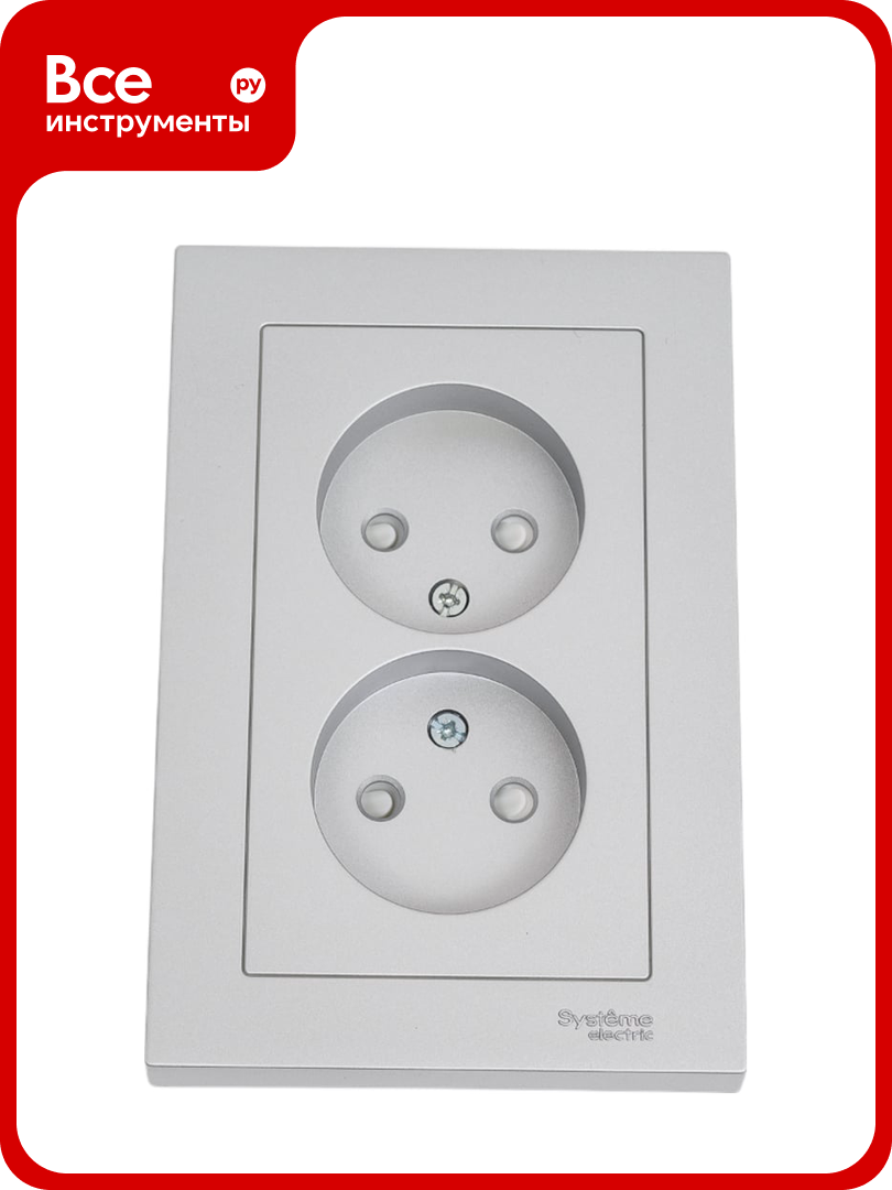 Розетка Systeme Electric AtlasDesign Алюминий б/з двойная, со шторками,16А, в сборе SE ATN000322