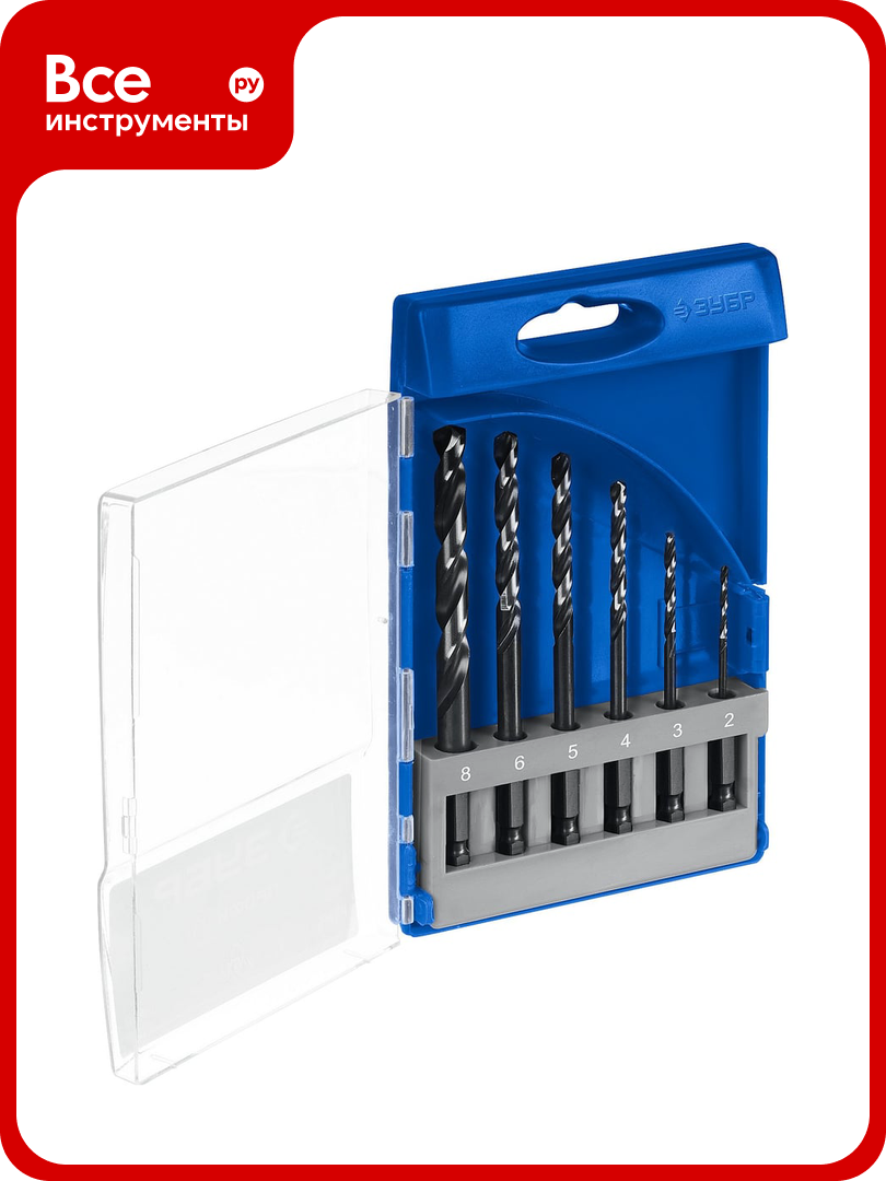Набор сверл по металлу для винтовертов и шуруповертов ЗУБР Impact Ready НЕХ-1/4", 29623-H6_z02 1/4"
