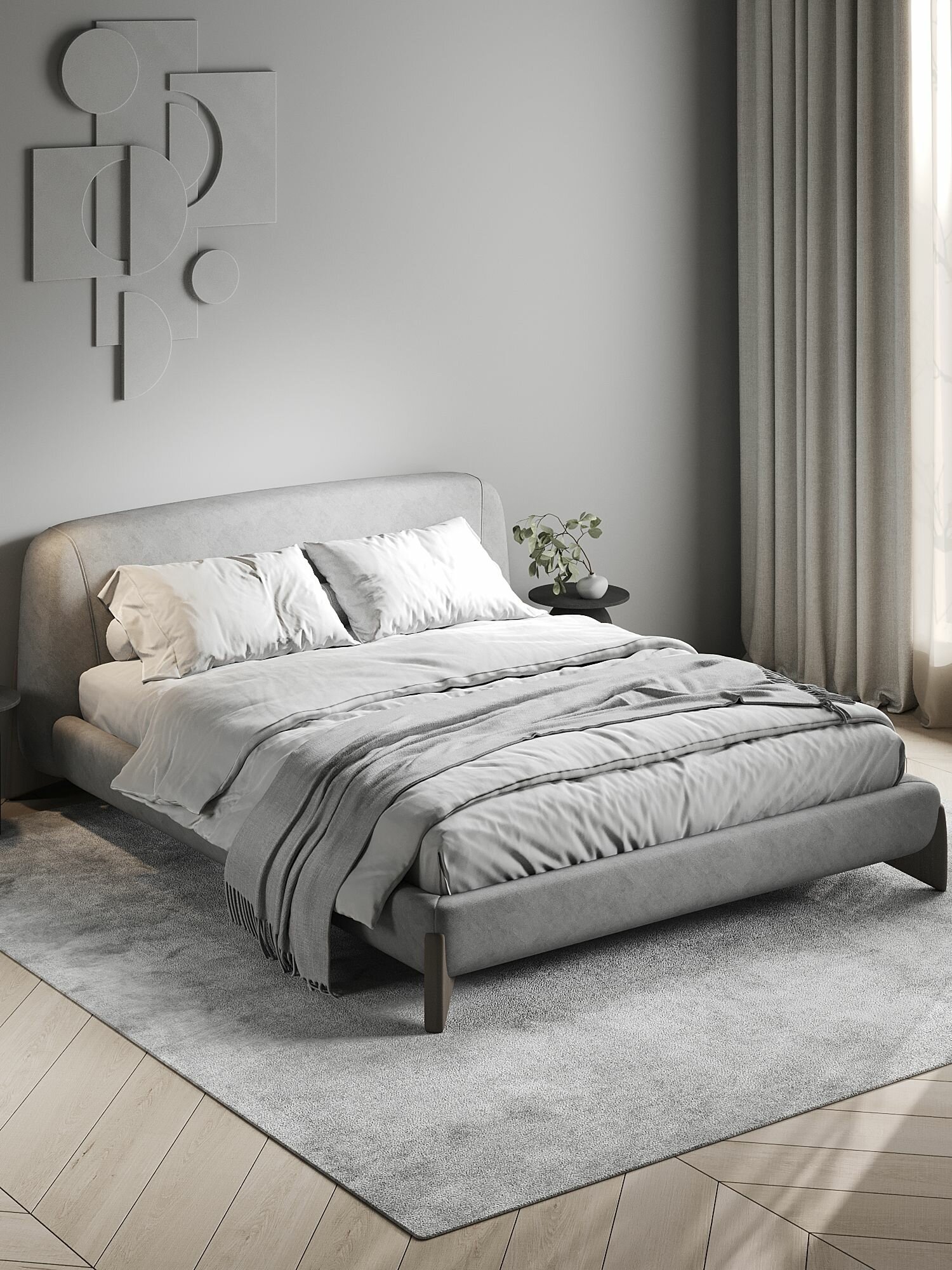 Кровать Альтхоум Lounge 13 Матрац 160х200 см/Каркас кровати 180х240 см серый, велюр