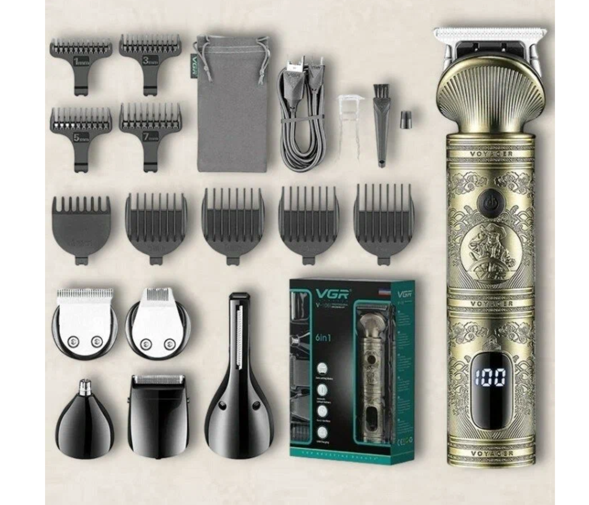 Машинка для стрижки, набор для бритья VGR Professional V-106, мужской триммер для бороды и усов, бытовая техника