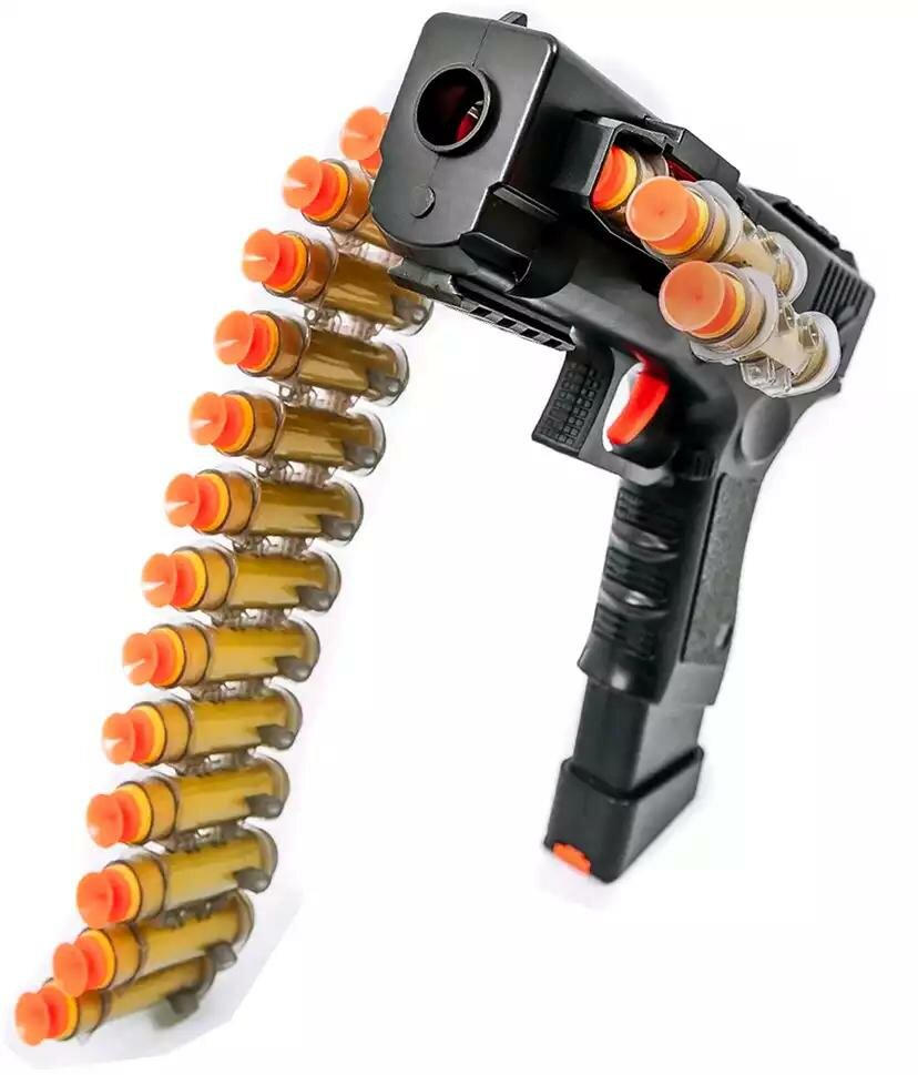 Пистолет детский КНР Glock18 с мягкими пулями и патронной лентой 20 см аккумулятором