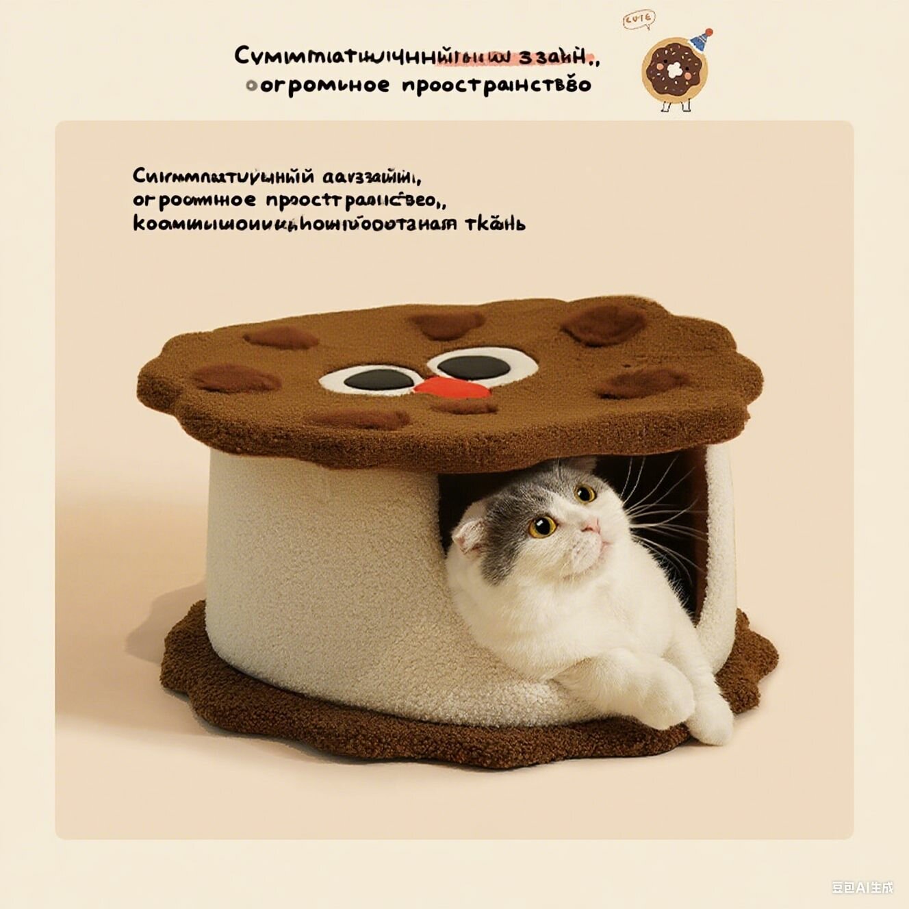 Уютный иглу для кошки "Печенье с начинкой" - Мягкая лежанка-домик для сна