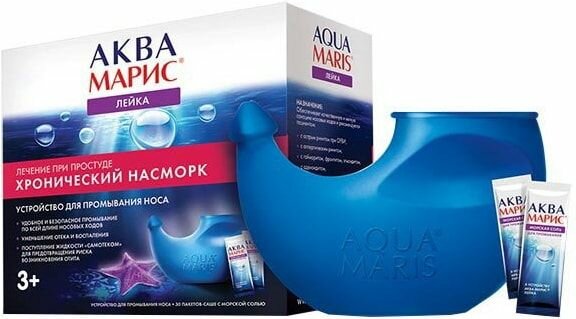 Устройство Аква Марис Лейка для промывания носа 330мл и морская соль 30шт