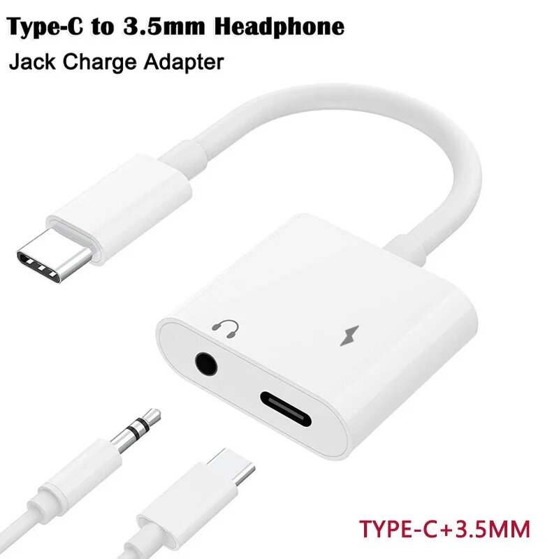 Адаптер USB Type-C на 3.5 мм Jack + Type-C, белый