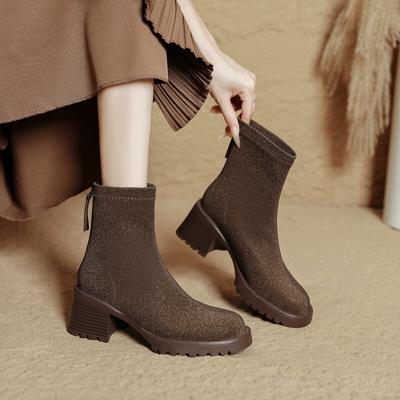 MOOCIE Женские ботинки Martin на толстой подошве в британском стиле, новинка осени и зимы 2025 года, женские ботинки до середины голени на толстом каблуке, короткие ботинки на высоком каблуке с мягкой поверхностью