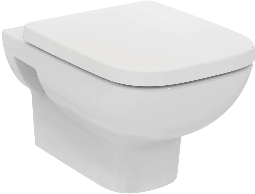 Унитаз подвесной Ideal Standard I.life A T471701 с микролифтом, безободковый, без бачка, антивсплеск, фарфоровый, белый, глянцевый, прямоугольный, сиденье для унитаза в комплекте