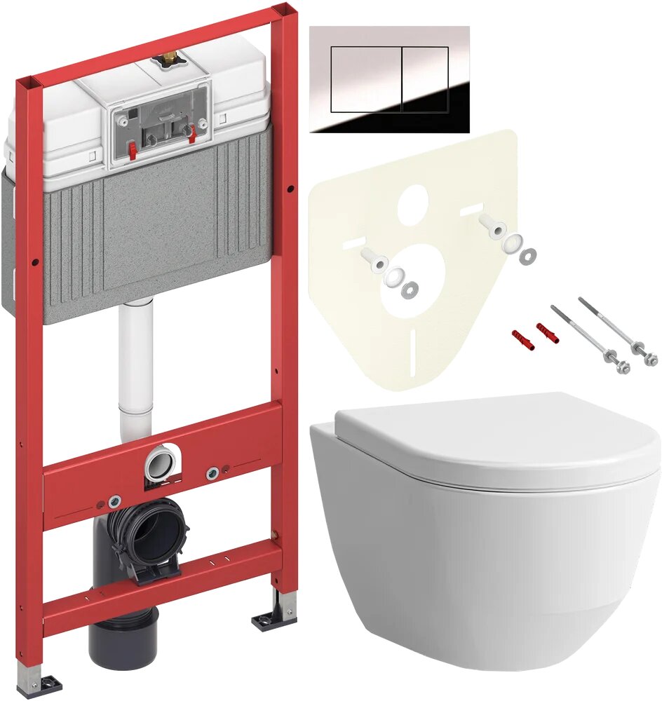 Комплект Унитаз подвесной Laufen Pro Rimless 8.2096.6.000.000.1 без ободка / Крышка с микролифтом, петли хром / Инсталляция TECE Now 9400412 4 в 1 с кнопкой смыва