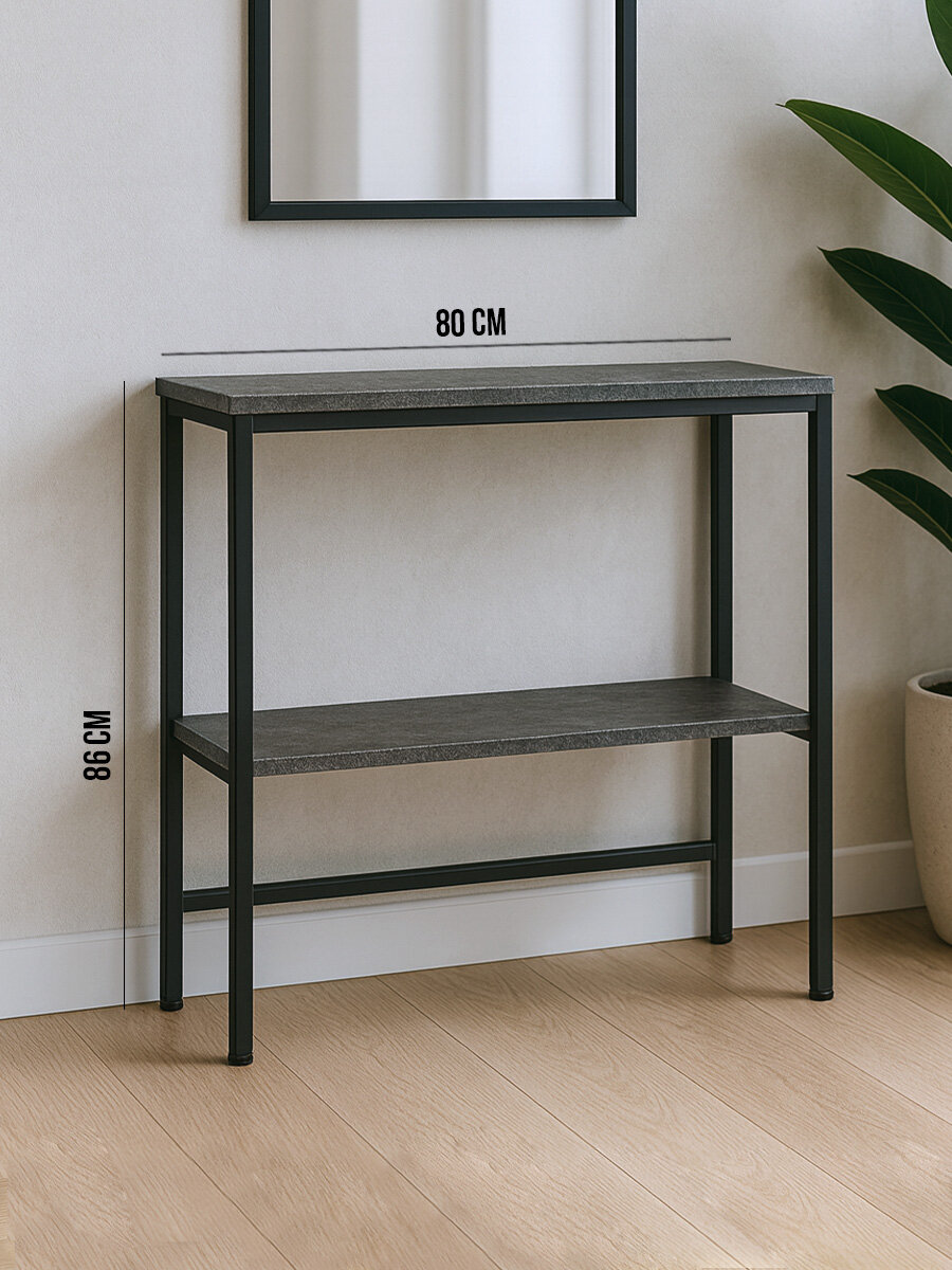 Консольный узкий столик в прихожую и гостиную в стиле лофт, напольный с металлическим каркасом и деревянной столешницей