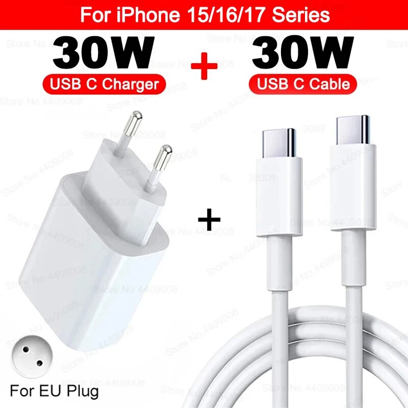 30W USB-C зарядное устройство + кабель для iPhone 15/16/17 (EU)