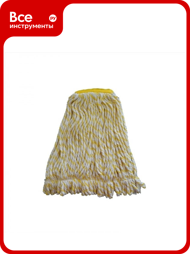 Моп A-VM кентукки, хлопково‑вискозная насадка для швабры с зажимом типа Кентукки, белый‑желтый цвет для уборки пола