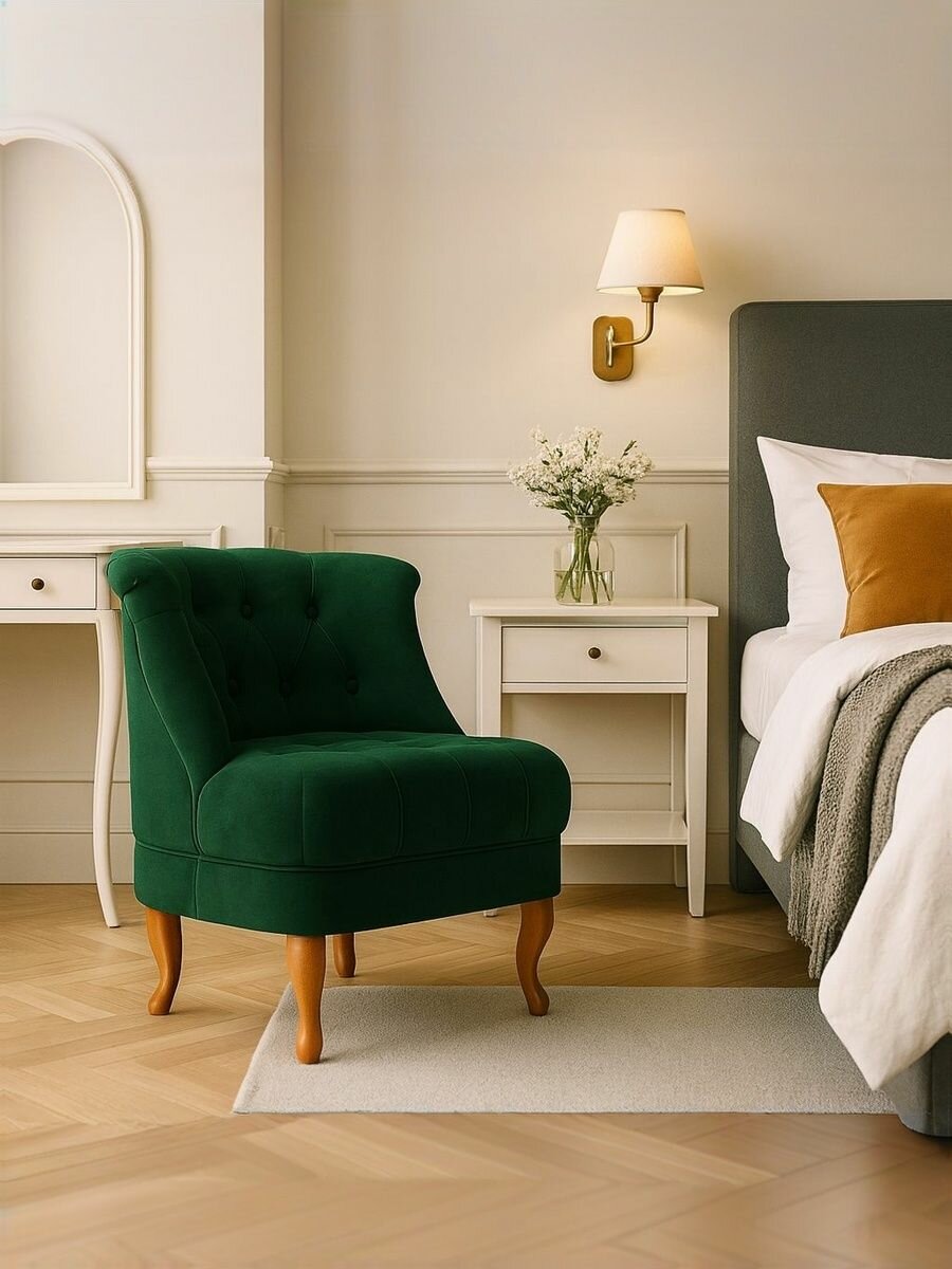 Кресло NOTTE "Марсель-1" 69*72*80 см, натуральный велюр, зеленый (изумрудный), интерьерное кресло
