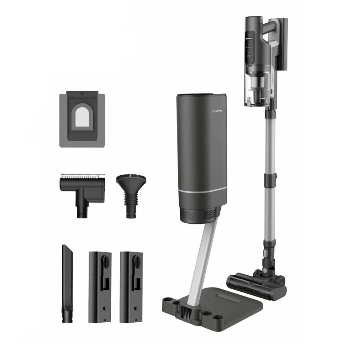 Беспроводной пылесос Polaris PVCSDC 2001 с пыленакопителем, 500 Вт, 2500 мАч, LED-дисплей, HEPA-фильтр, графитовый