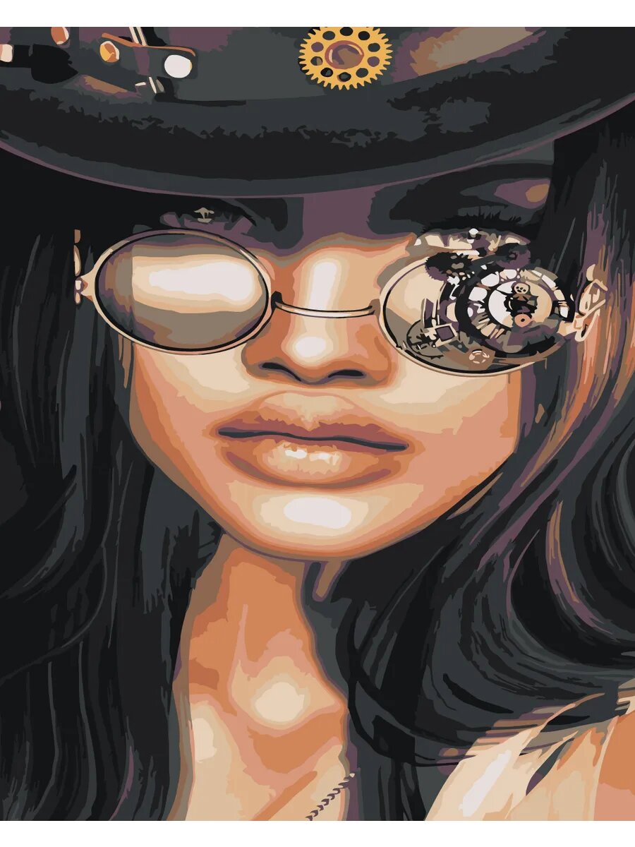 Картина по номерам Девушка в Стиле Стимпанк Шляпа Очки